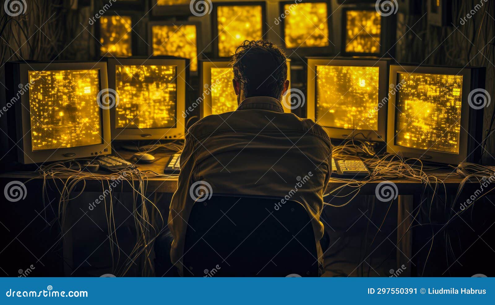 Silhouette of a Hacker in Front of Technology Background with Glowing ...
