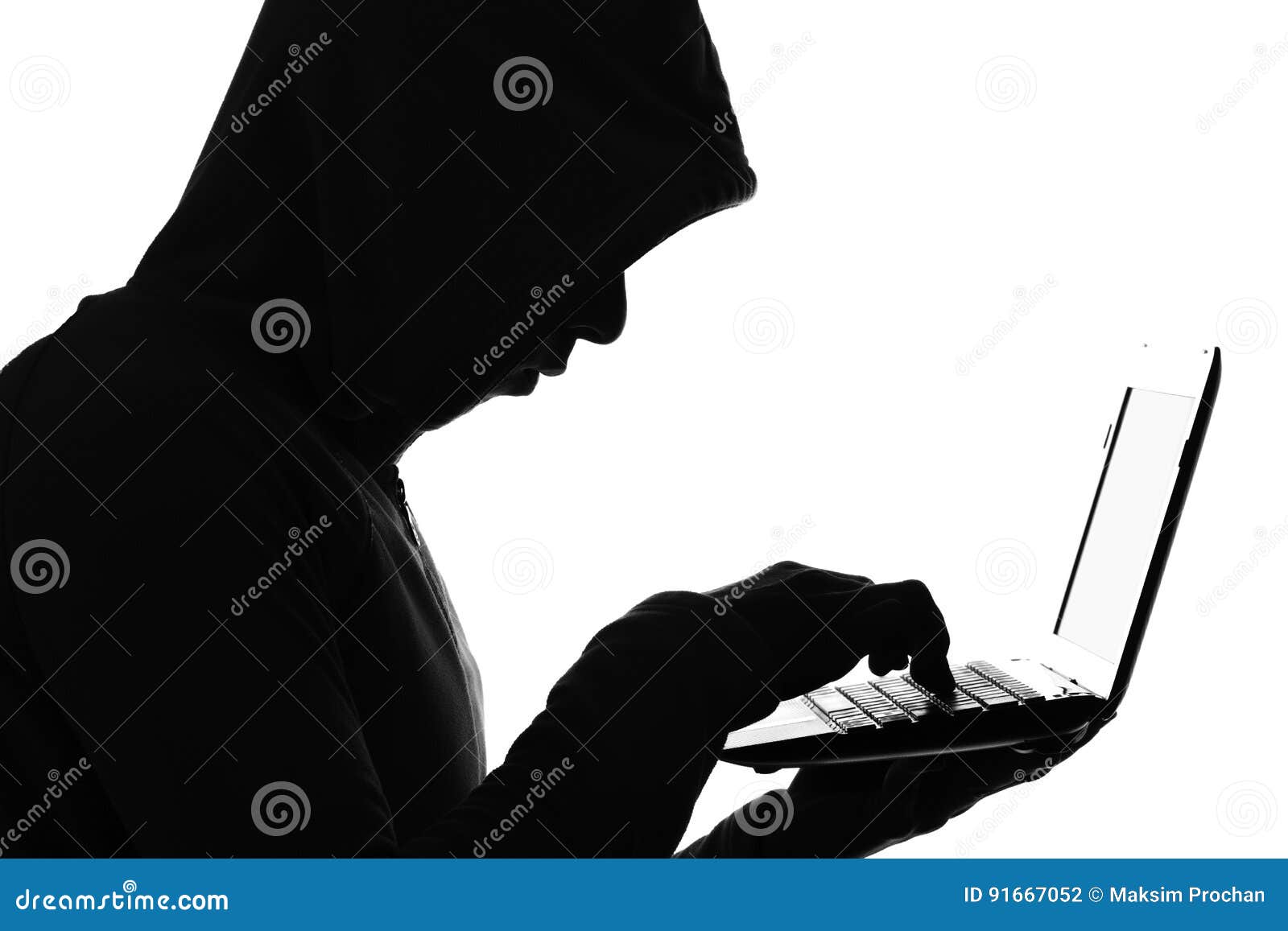 The Silhouette of a Hacker with Netbook Stock Photo - Image of crime ...