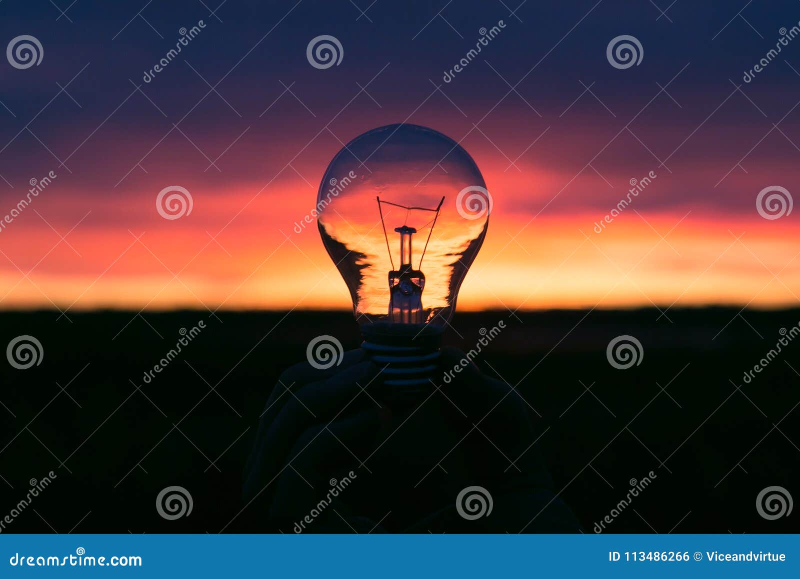 Silhouette of a Hand Holding Lamb Bulb on Sunset Stock Photo - Image of ...