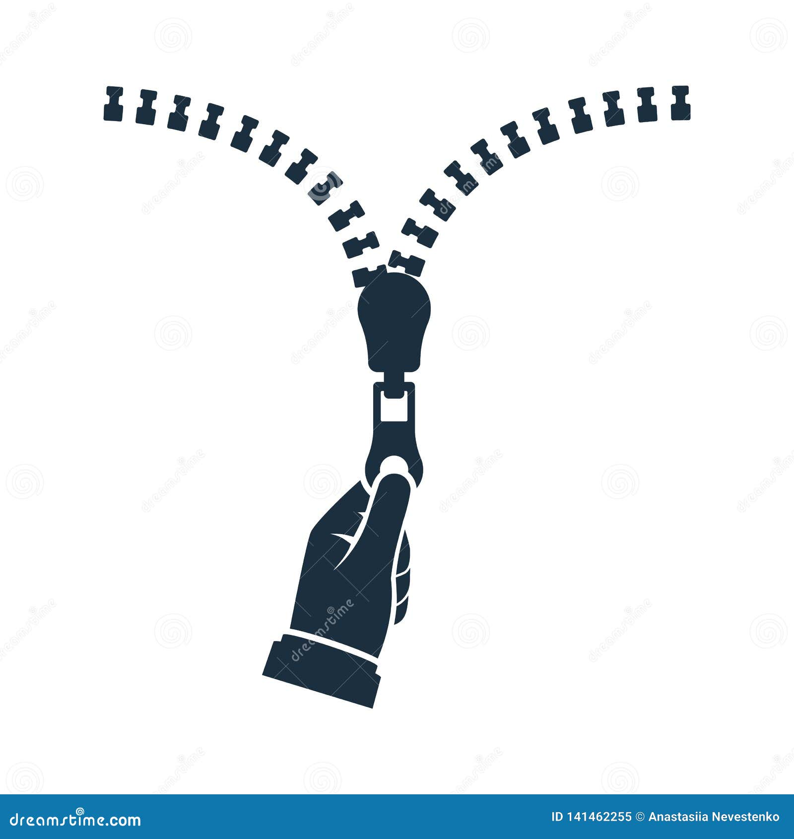 Silhouette Hand Pulling Zipper. Stock Vector - Illustration of fastener ...