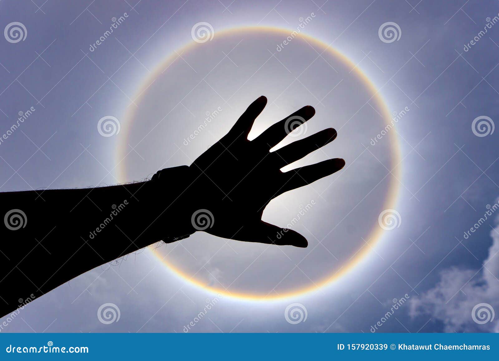 Silhouette Hand on Sun Halo Background Stock Image - Image of bright ...