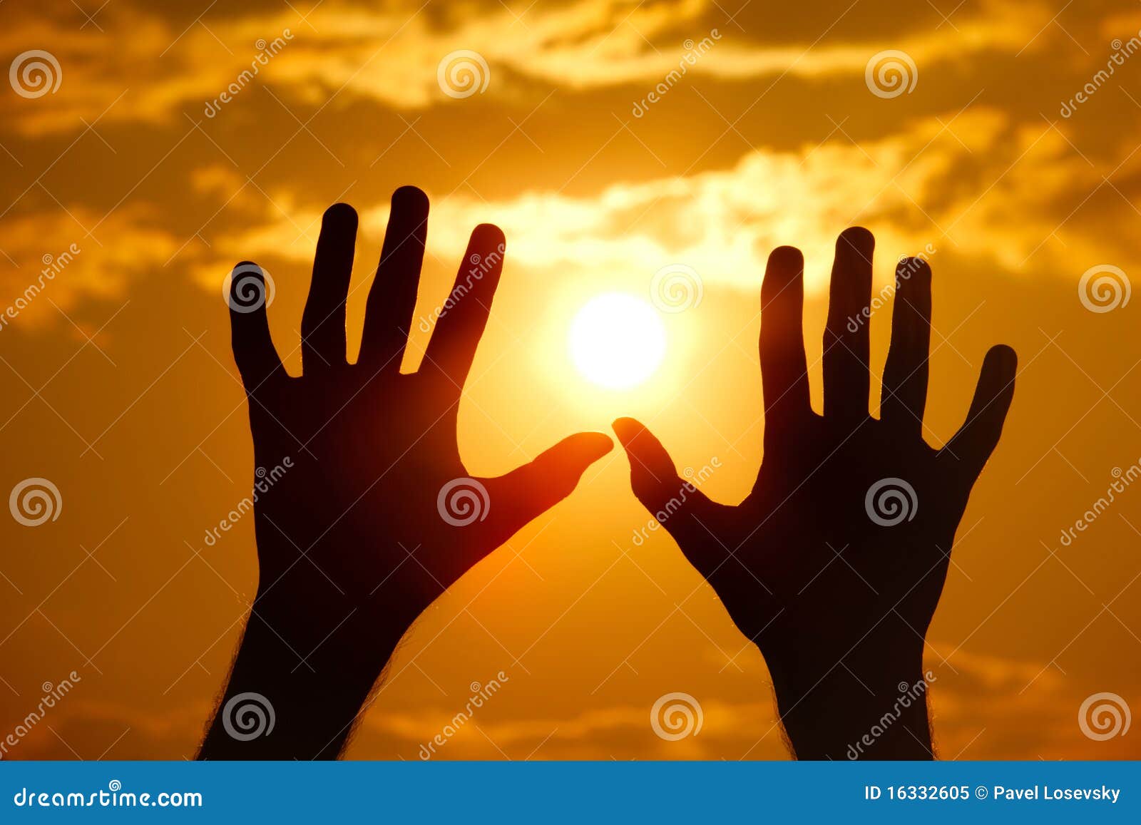 Silhouette of Hands Against the Orange Sunset. Stock Image - Image of ...