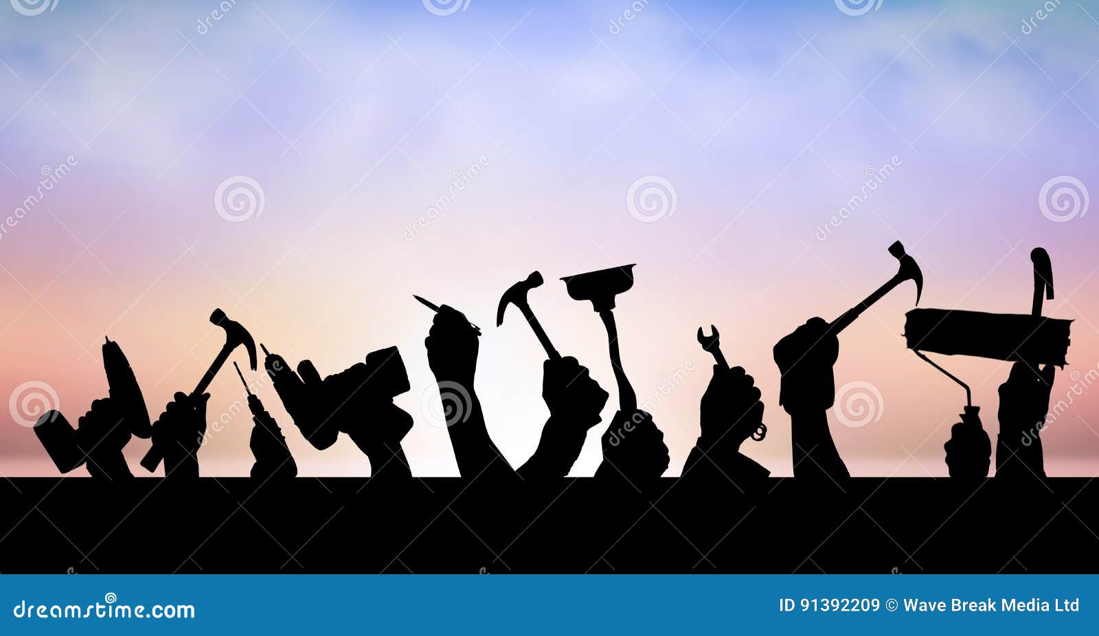 Silhouette Hands Holding Tools Against Sky Stock Image - Image of scene ...