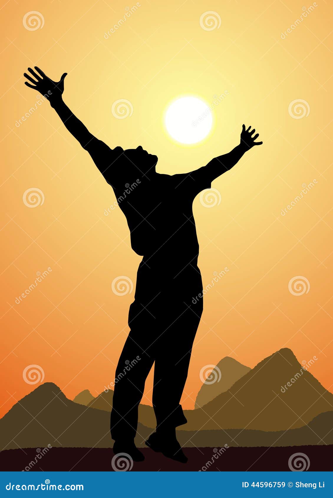 Silhouette of a Happy Man ,sunset Stock Vector - Illustration of dusk ...