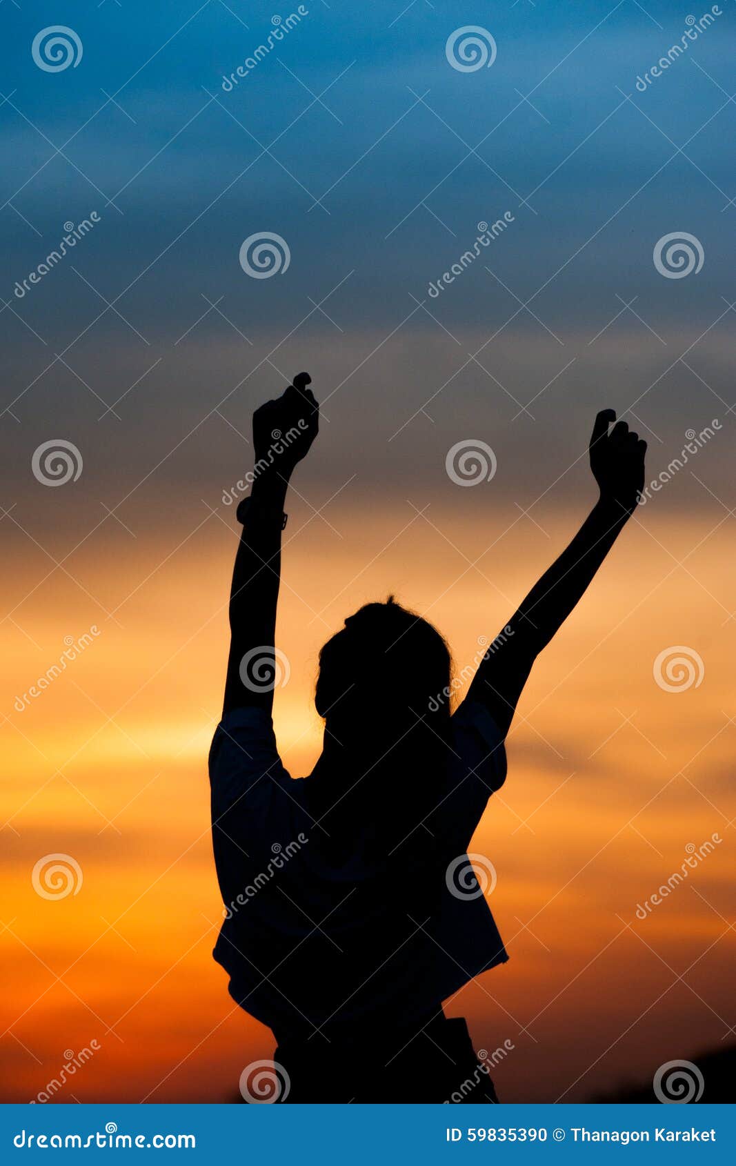 Silhouette of Happy woman stock photo. Image of nature - 59835390