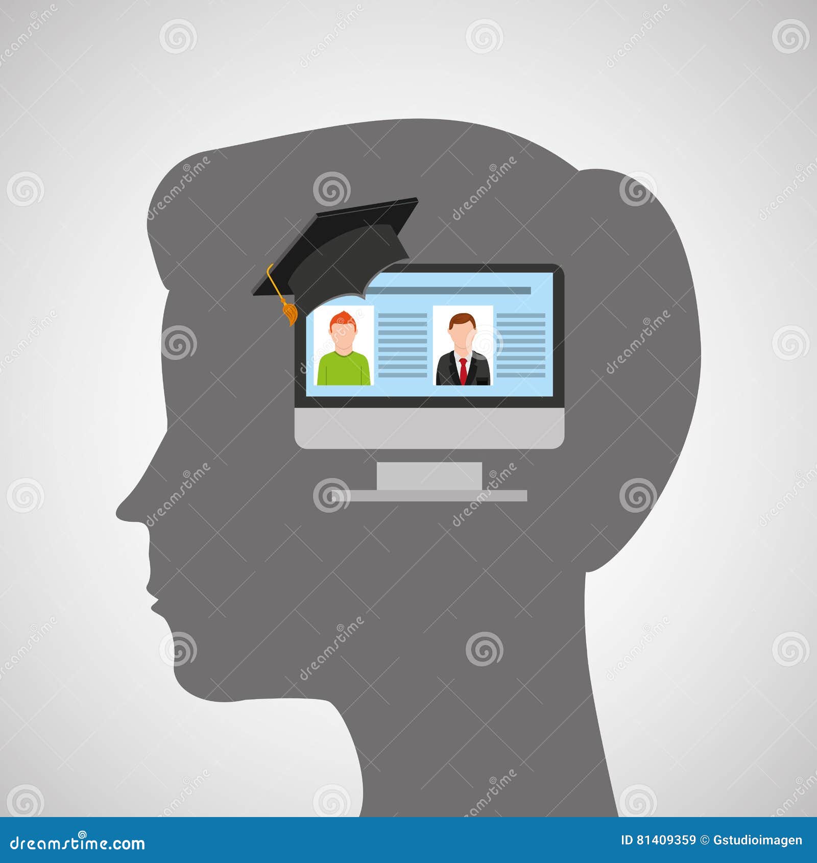 Silhouette Head Boy Computer Education Online Stock Vector ...