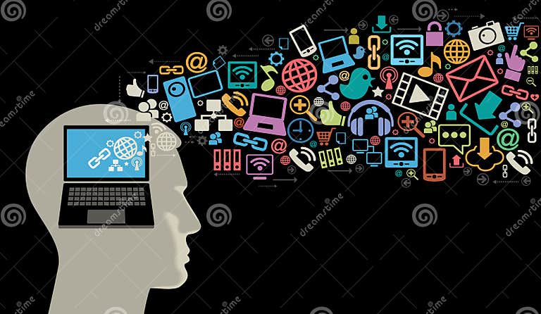 Silhouette of the Head with Internet Symbols Stock Vector ...