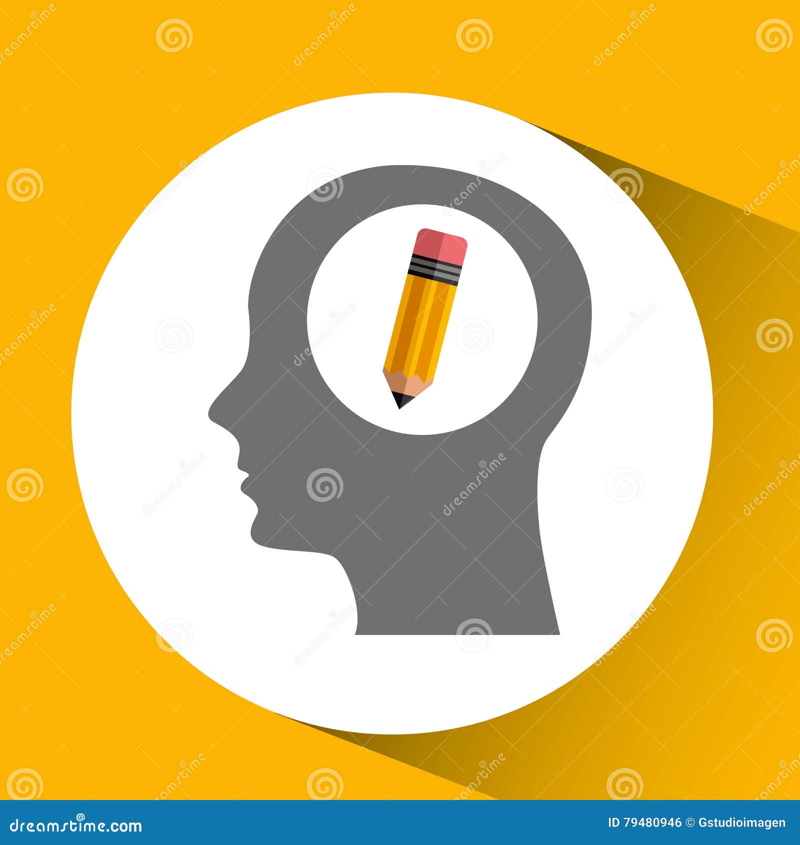 Silhouette Head with Pencil Icon Stock Illustration - Illustration of ...