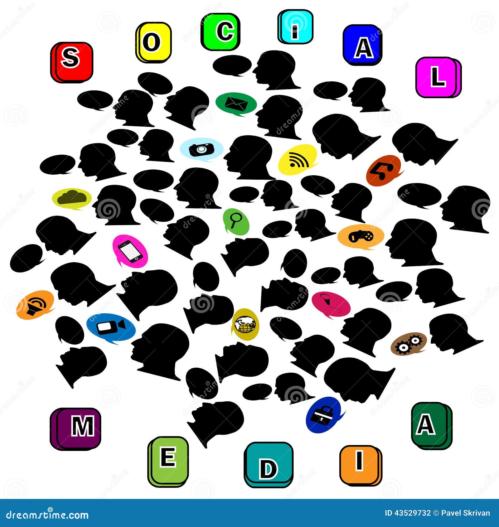 Silhouette Head Social Networking Color Stock Illustration ...
