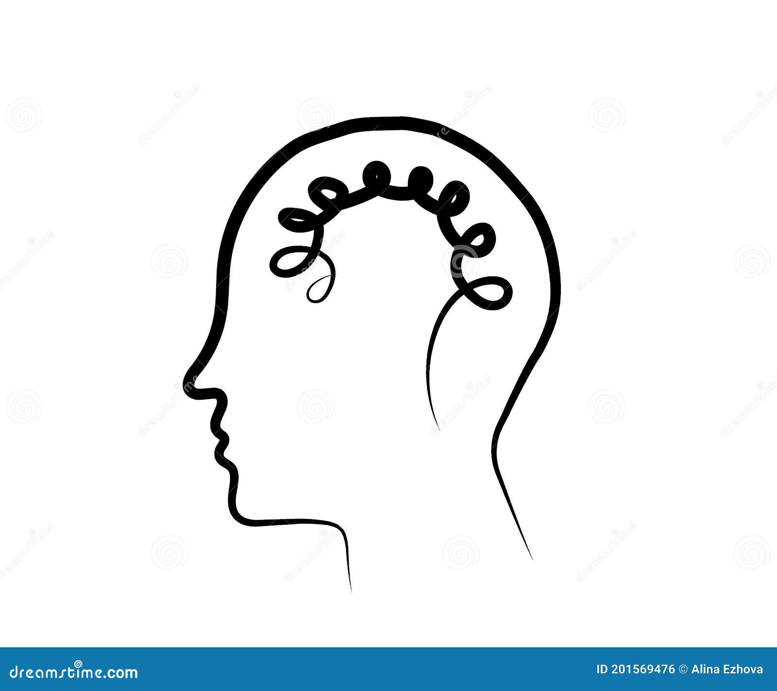 Silhouette of a Head and Tangled Brain on a White Background. Sketch ...