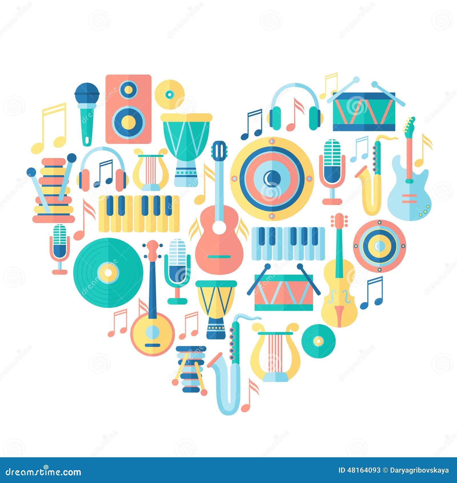Silhouette Heart with Musical Instruments Stock Vector - Illustration ...