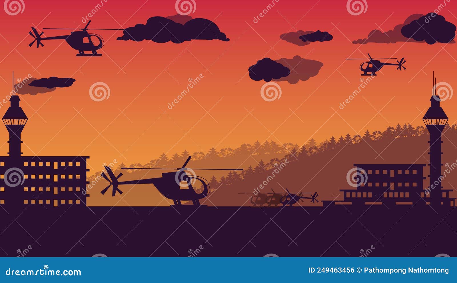 Silhouette Of Helicopter, Soldiers Rescue Helicopter Operations On ...