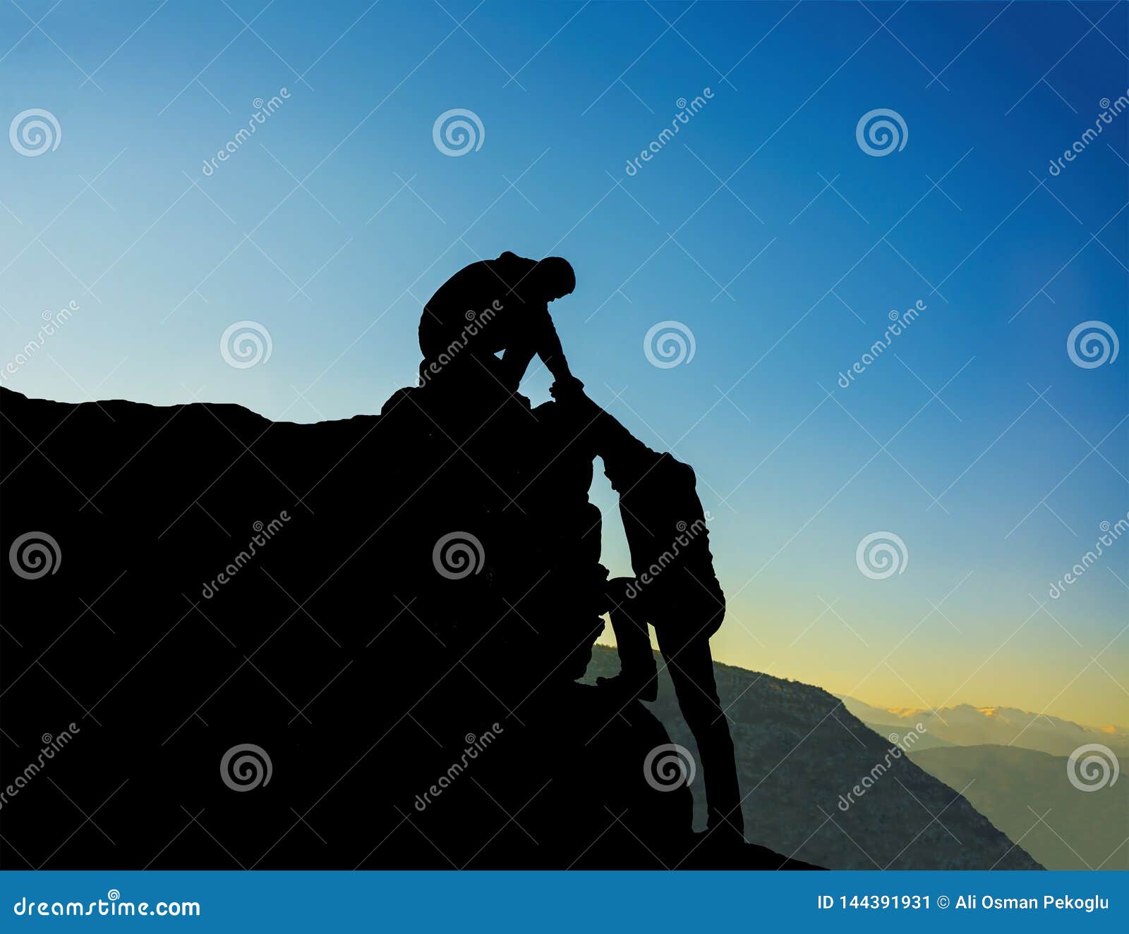 Silhouette of Helping Hand between Two Climber Stock Image - Image of ...