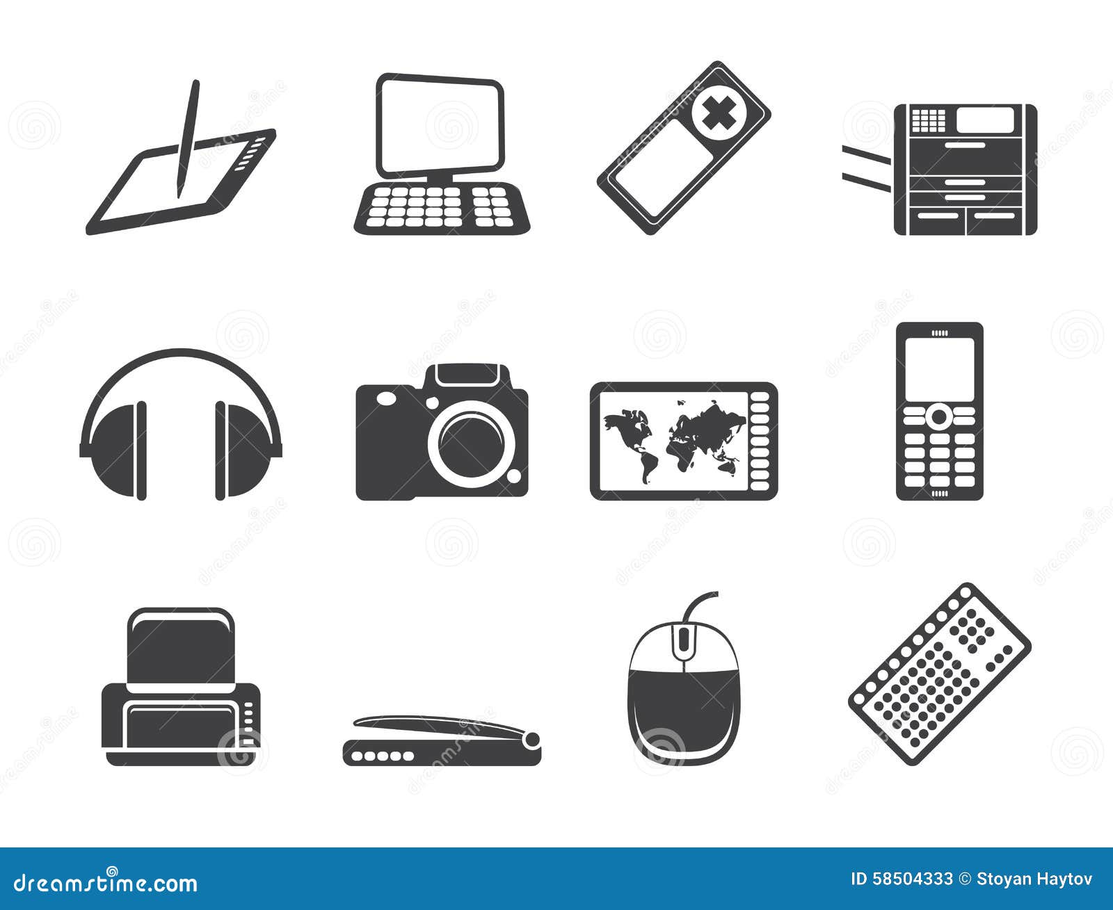 Silhouette Business, Technology Communications Icons Vector ...