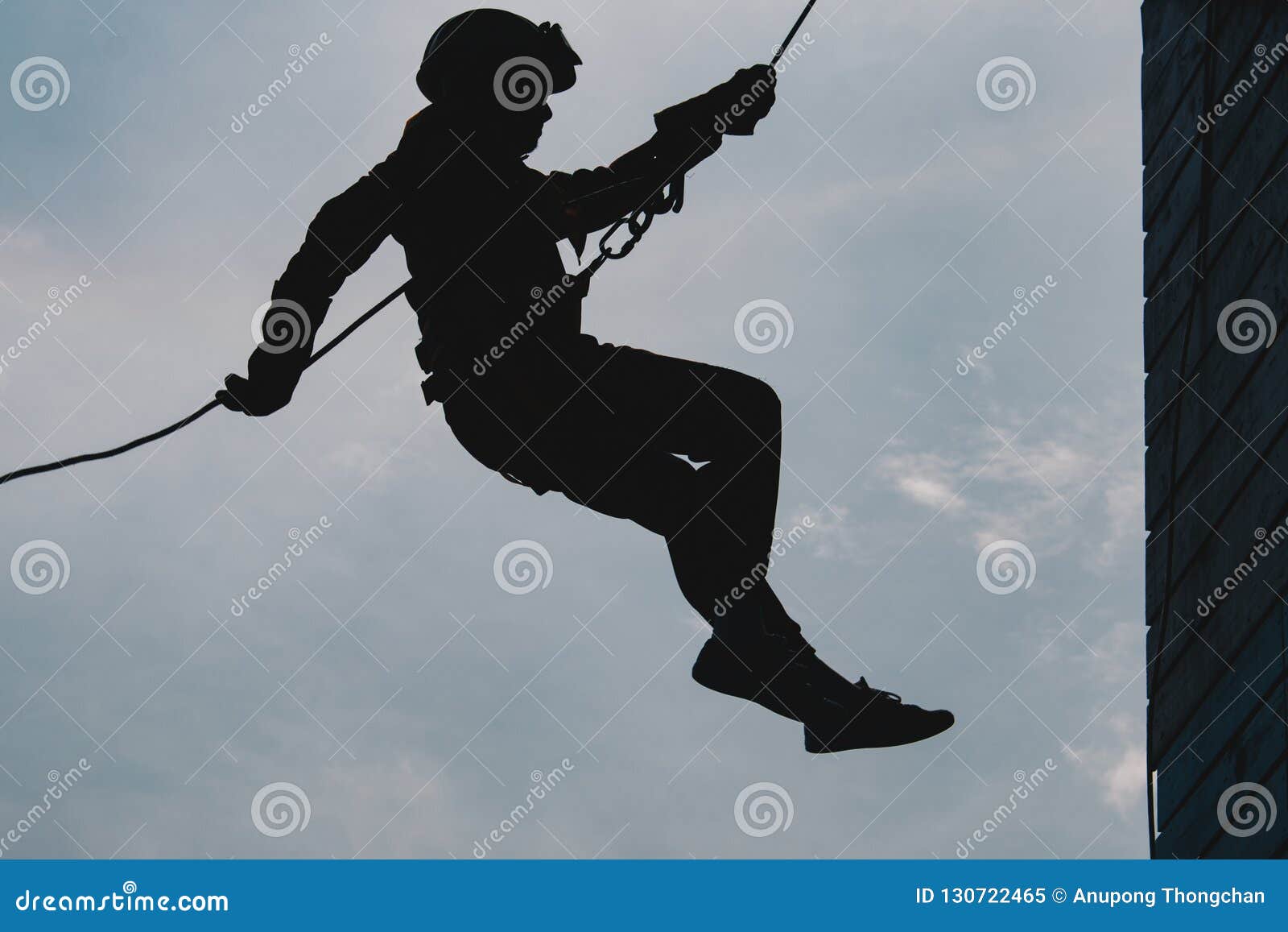 Adventure Silhouette Man High Angle View of Rappelling Stock Image ...