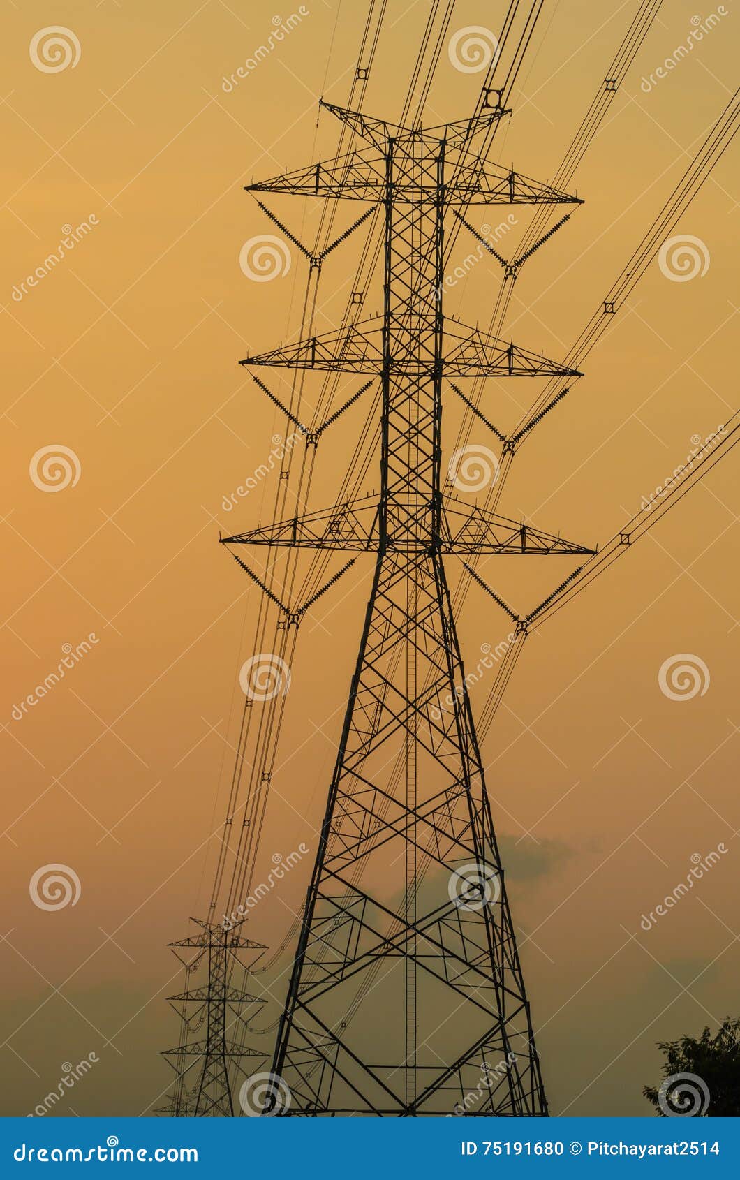 Silhouette of High Voltage Electric Tower Stock Photo - Image of tower ...