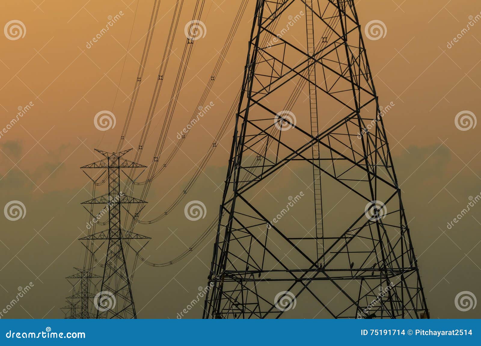 Silhouette of High Voltage Electric Tower Stock Photo - Image of ...