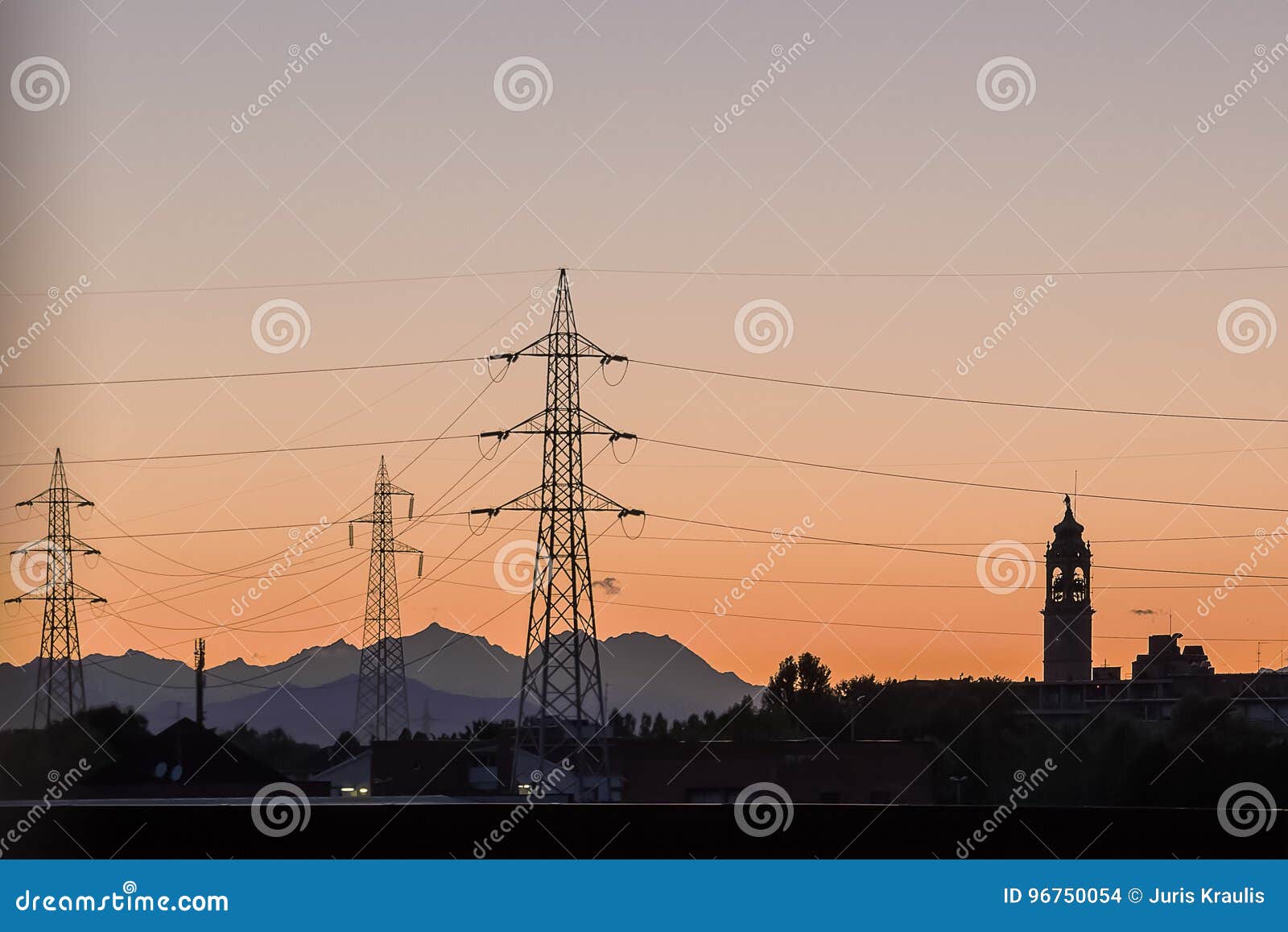 Silhouette of High Voltage Power Line Cables in Sunset Stock Photo ...