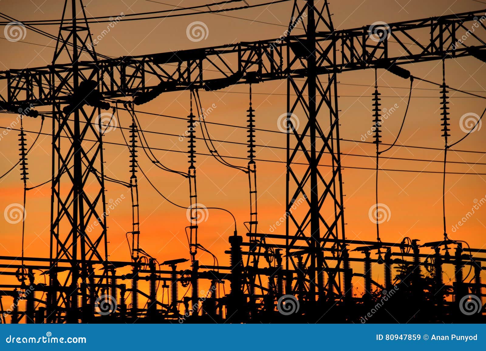 Silhouette Of High Voltage Electrical Pole Structure. Stock Photography ...