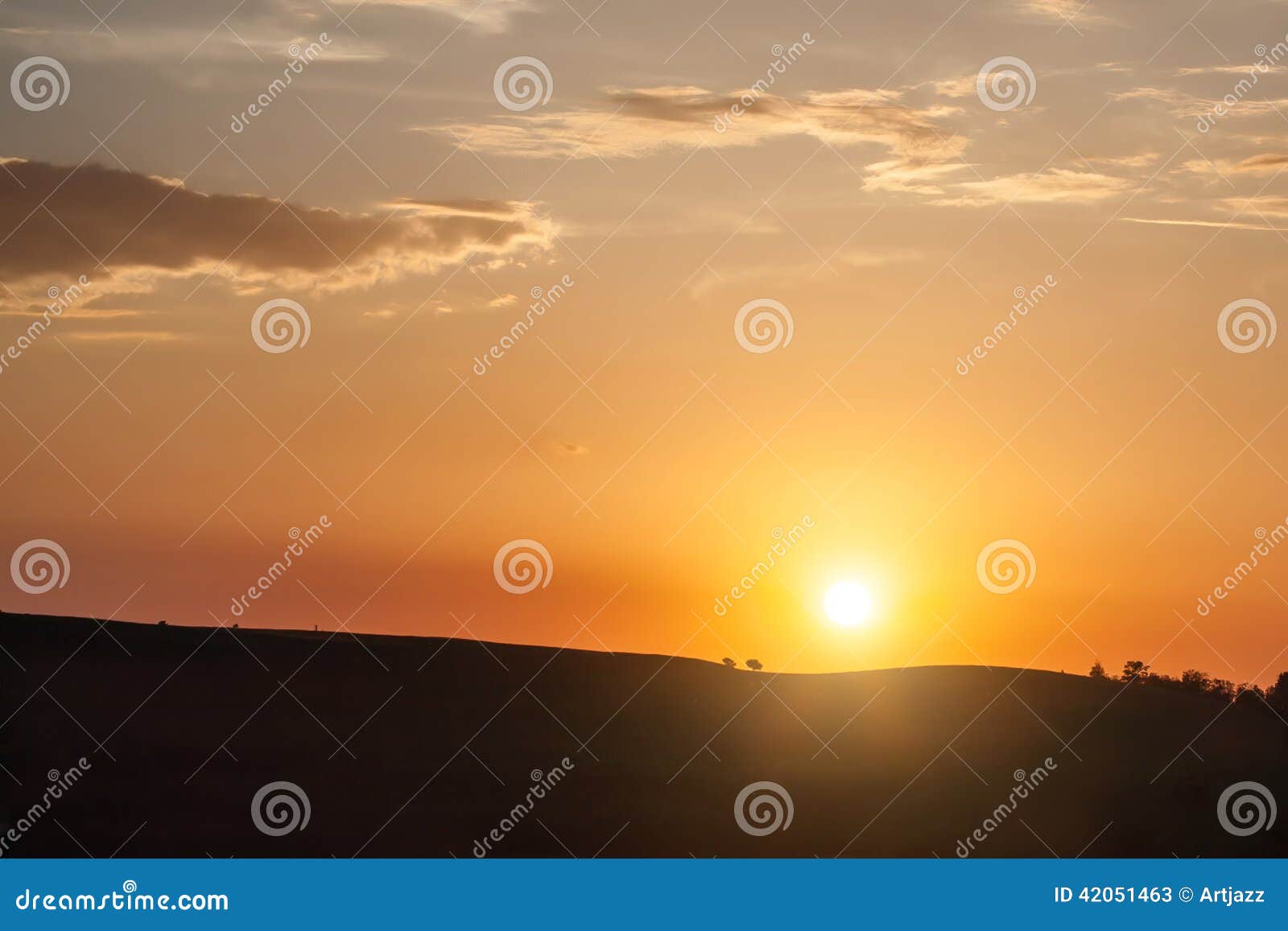 Silhouette of Hill on Sunset Stock Image - Image of orange, horizon ...