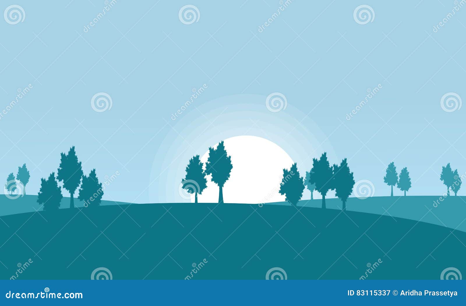 Silhouette of Hill and Tree Scenery Stock Vector - Illustration of ...
