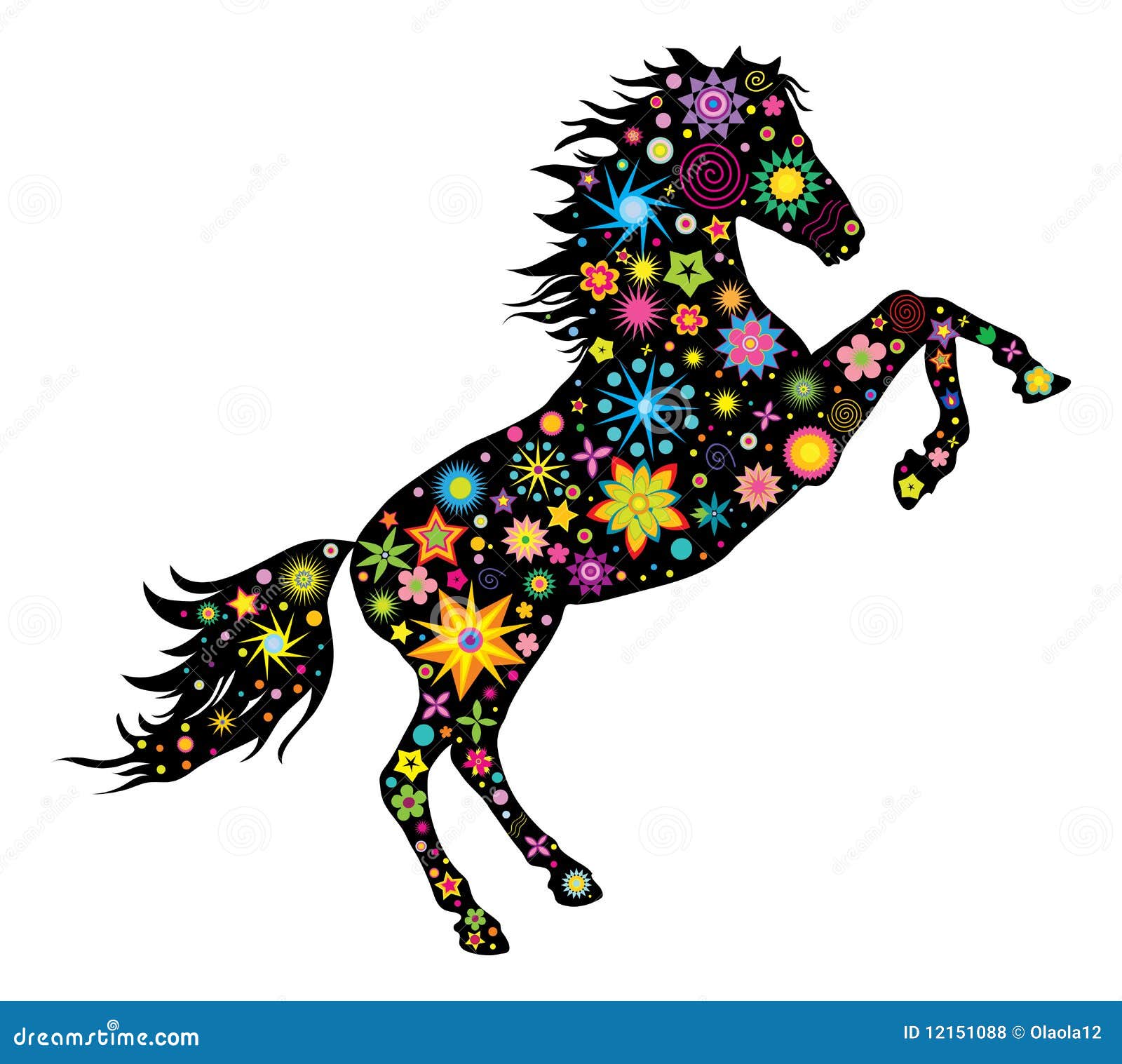 A Silhouette of a Horse with Flowers Stock Vector - Illustration of ...