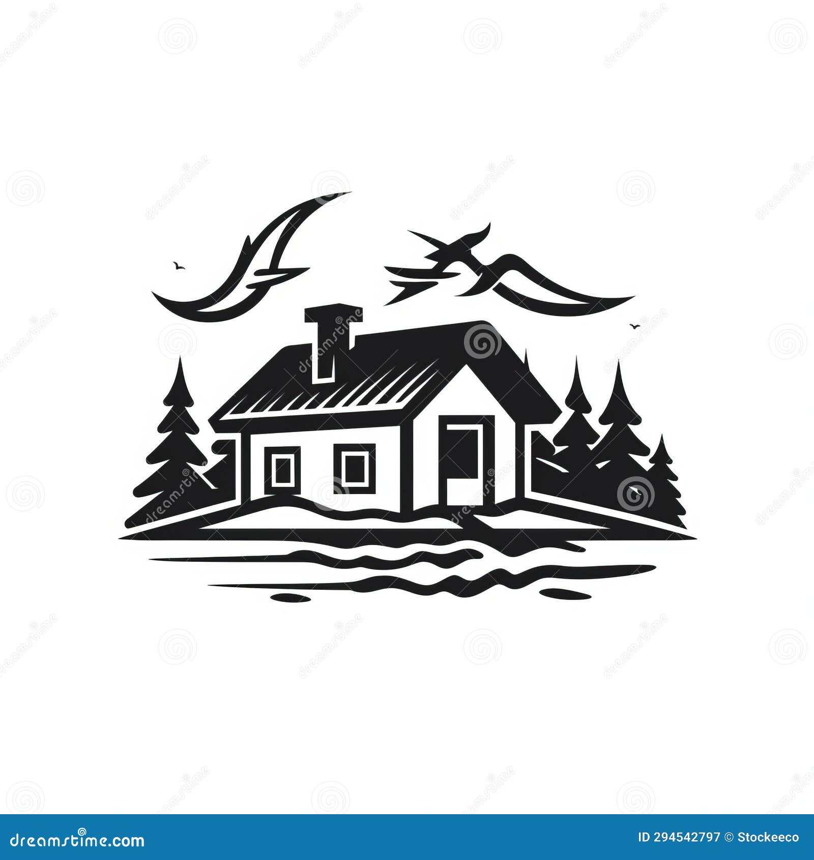 Simple Cabin Lodge Logo Vector Art - Black and White Abstraction Stock ...