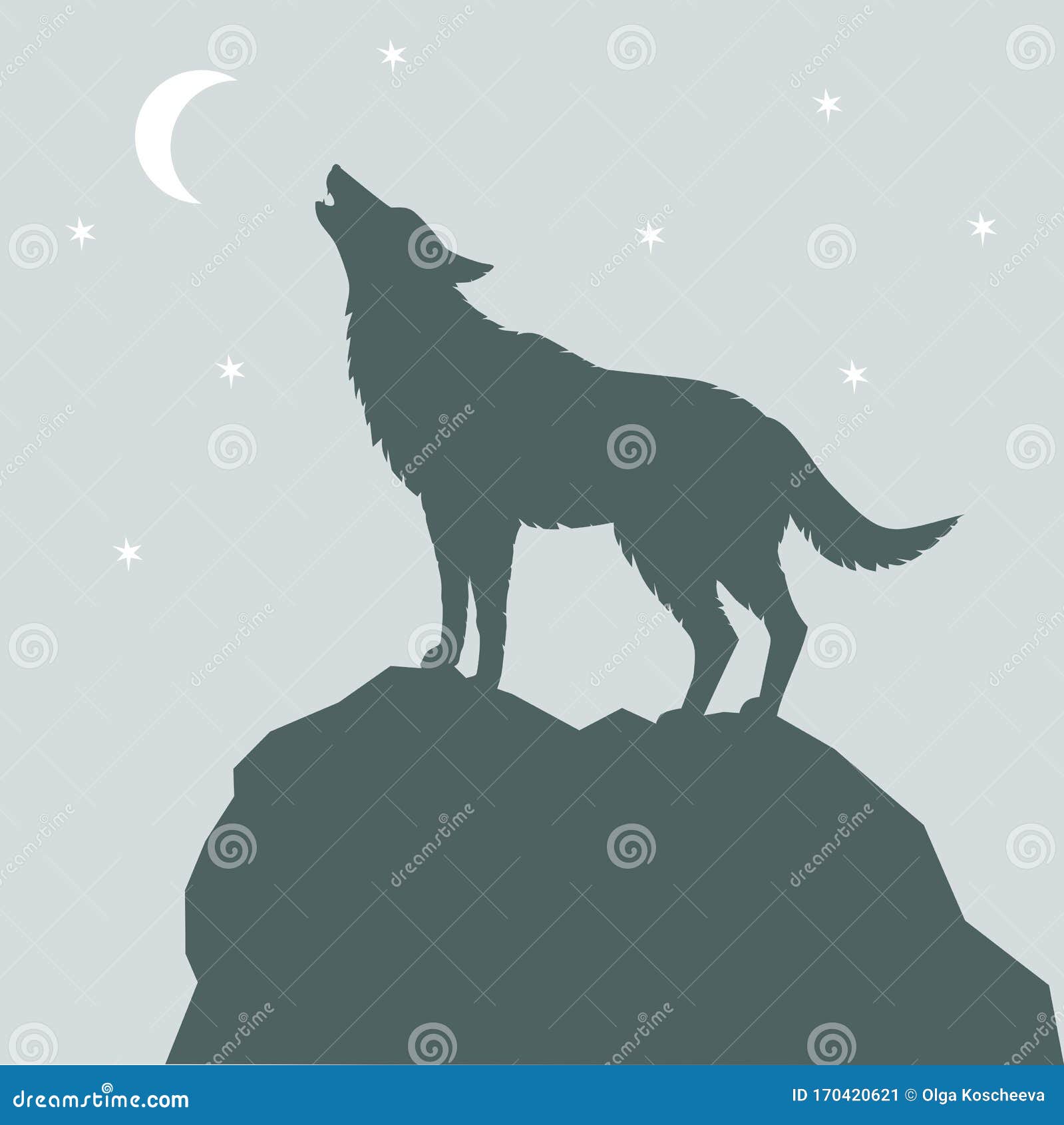Silhouette of a Howling Wolf Standing on a Rock Stock Vector ...