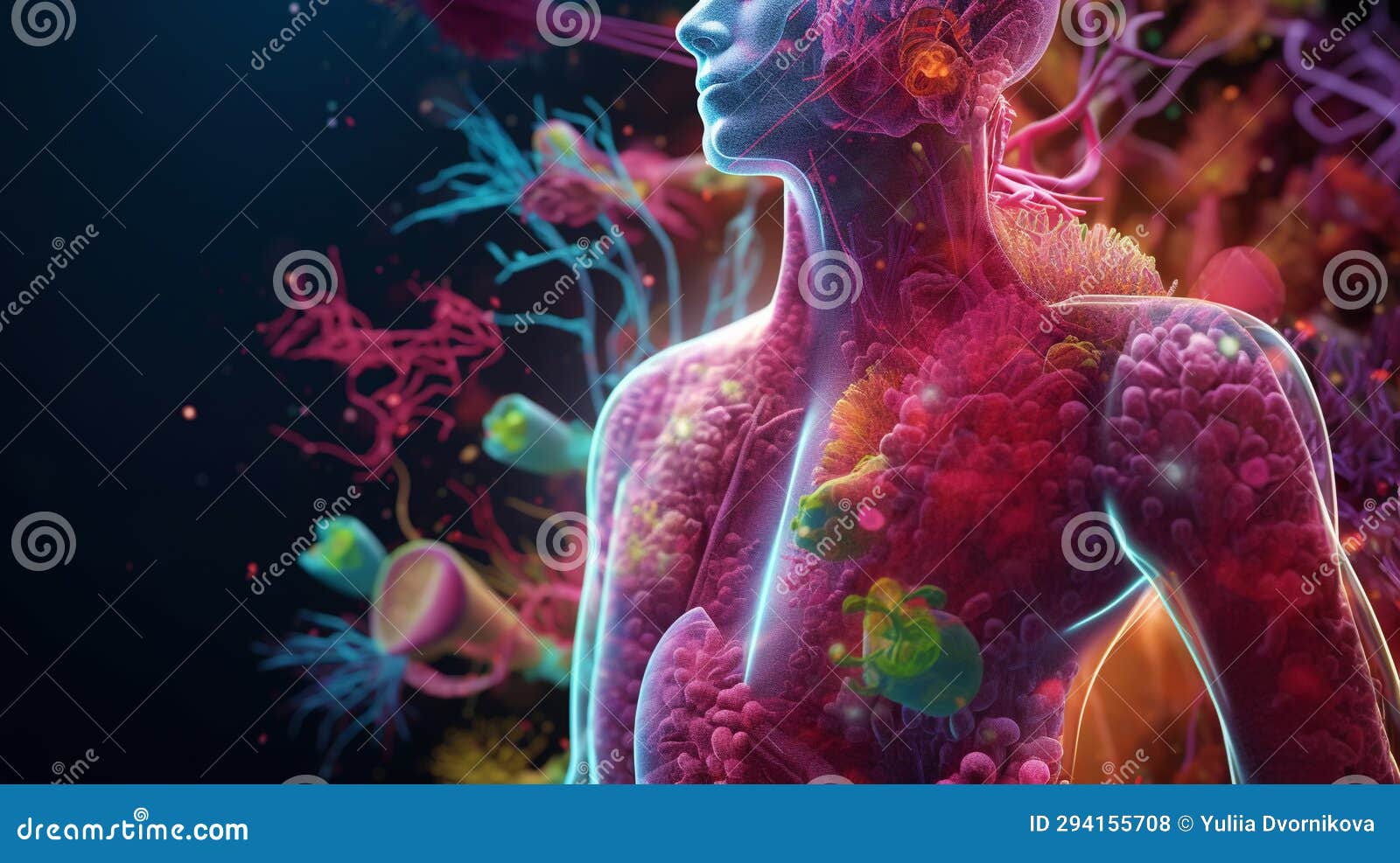 Silhouette of Human Body with Structure of Microbiotic Flora ...