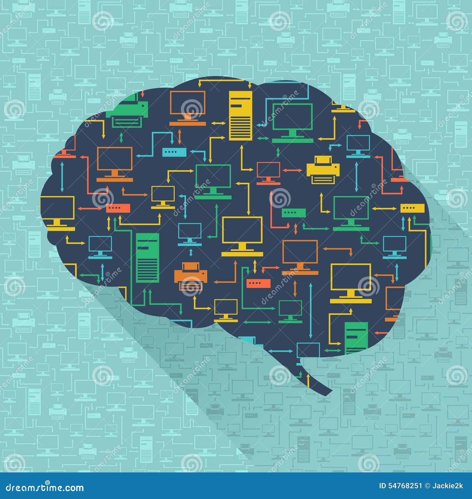 Silhouette Of Human Brain Computer Network Inside. Cartoon Vector ...