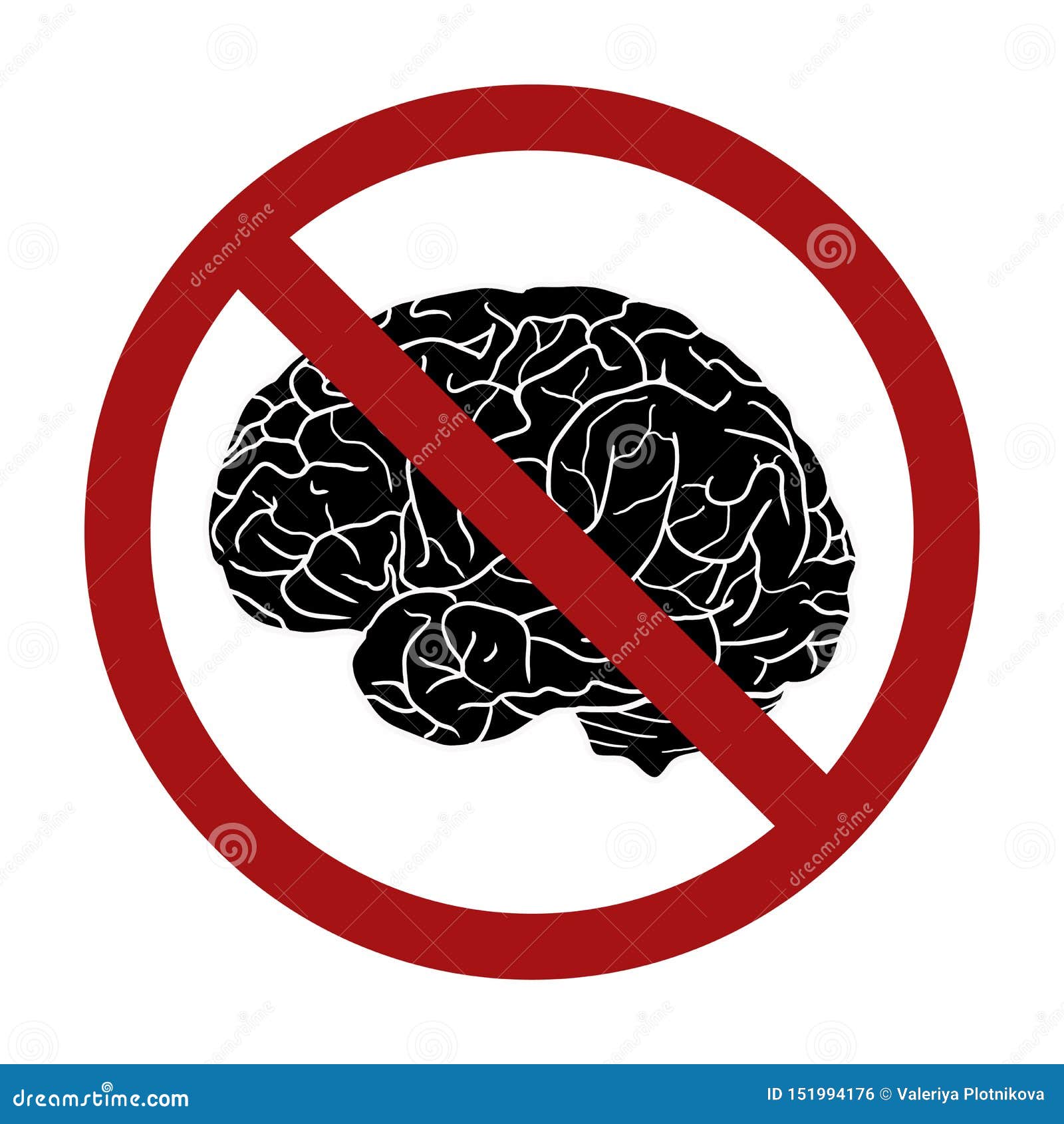 Brain With Prohibition Sign, Stop Thinking Gray Icon. Transplantation ...