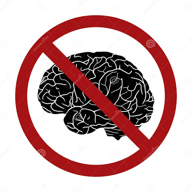 Silhouette Human Brain in the Prohibition Sign. Ban on Thoughts Stock ...