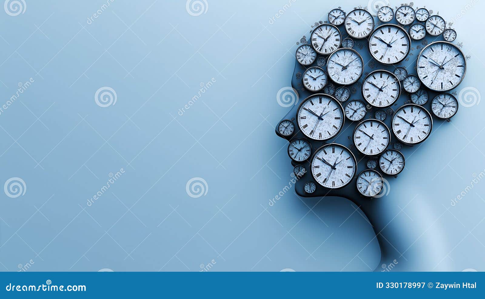 A Silhouette of a Human Face Formed by Numerous Clock Faces ...