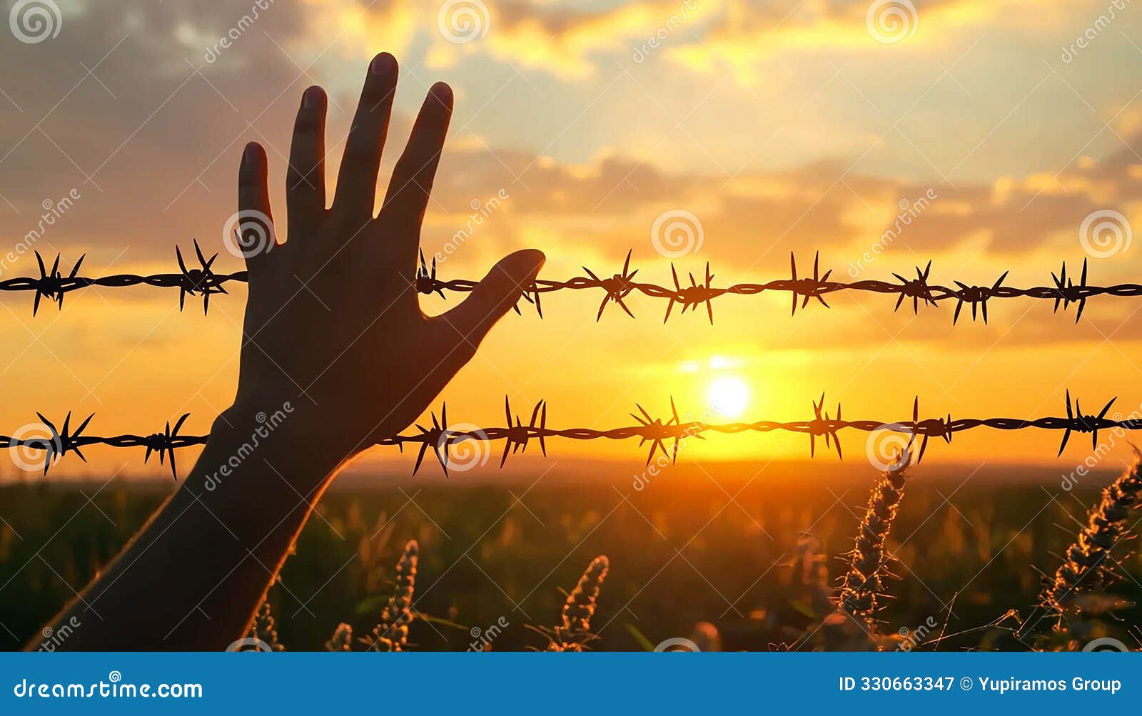 Silhouette of Human Hand Holding Barbed Wire Fence Generated by AI ...