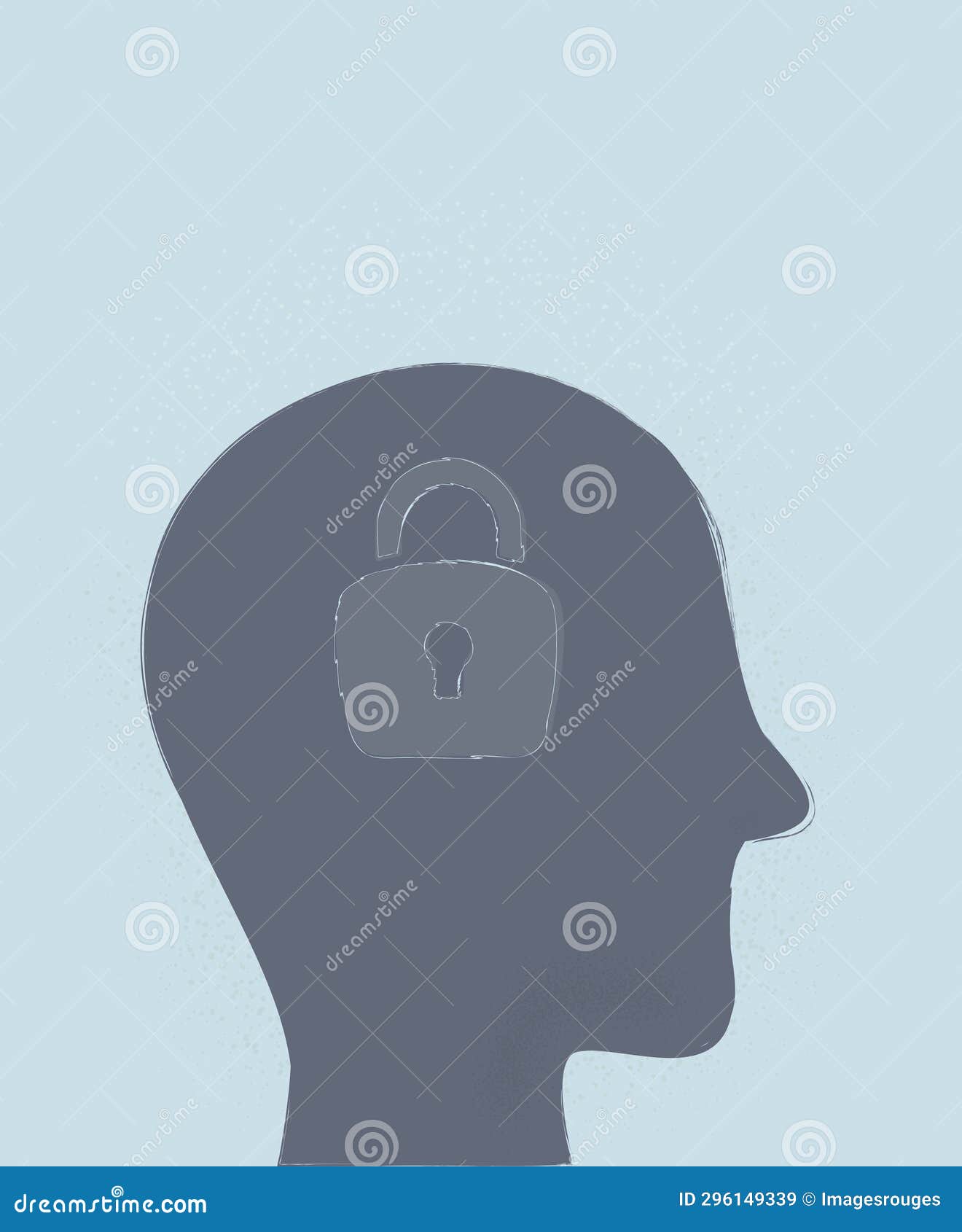 Silhouette of Human Head with Chained Padlock Stock Illustration ...