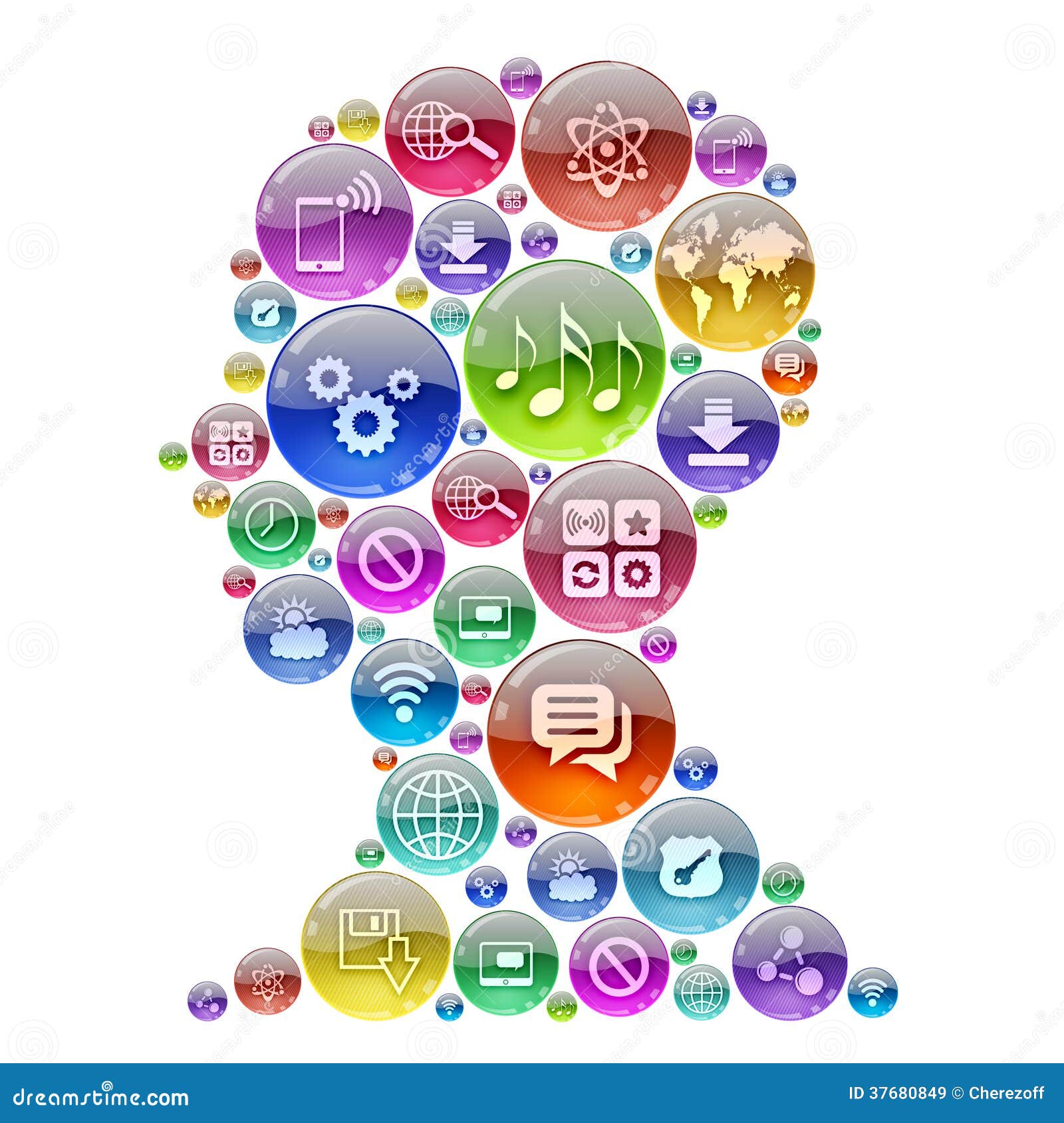 Silhouette Human Head Consisting of Apps Icons Stock Illustration ...