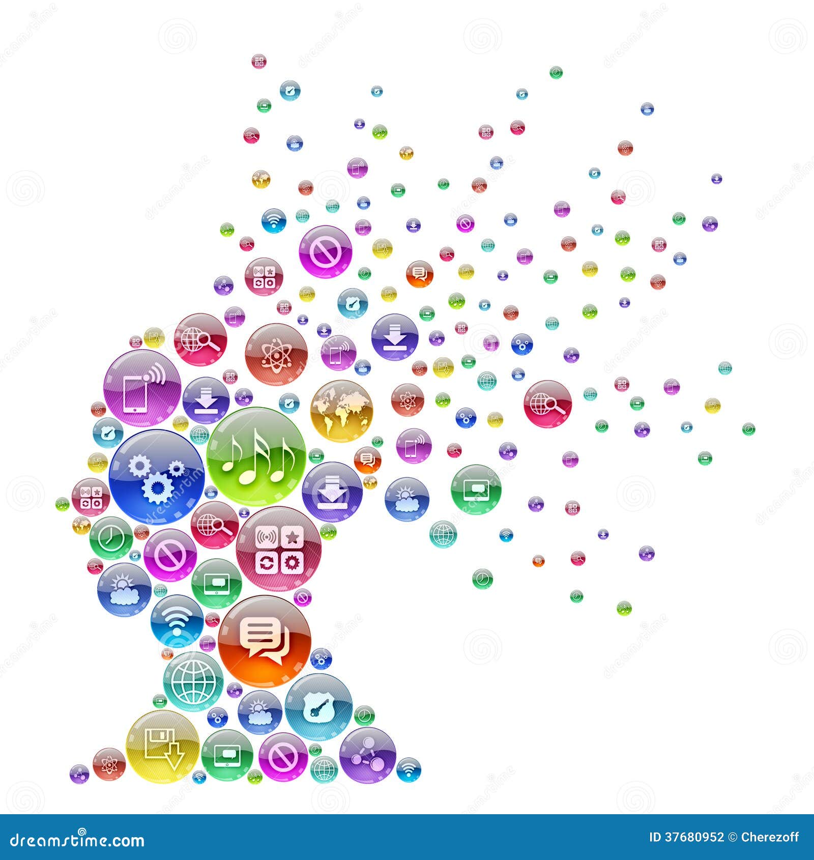 Silhouette Human Head Consisting of Apps Icons Stock Illustration ...