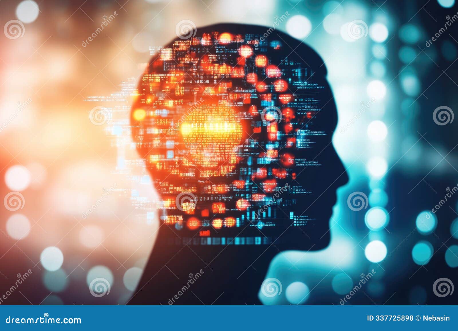 Silhouette of Human Head with Digital Brain and Neural Network ...