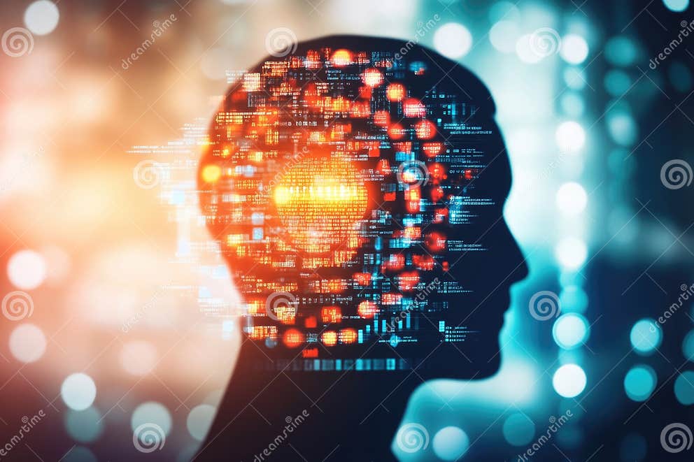 Silhouette of Human Head with Digital Brain and Neural Network ...