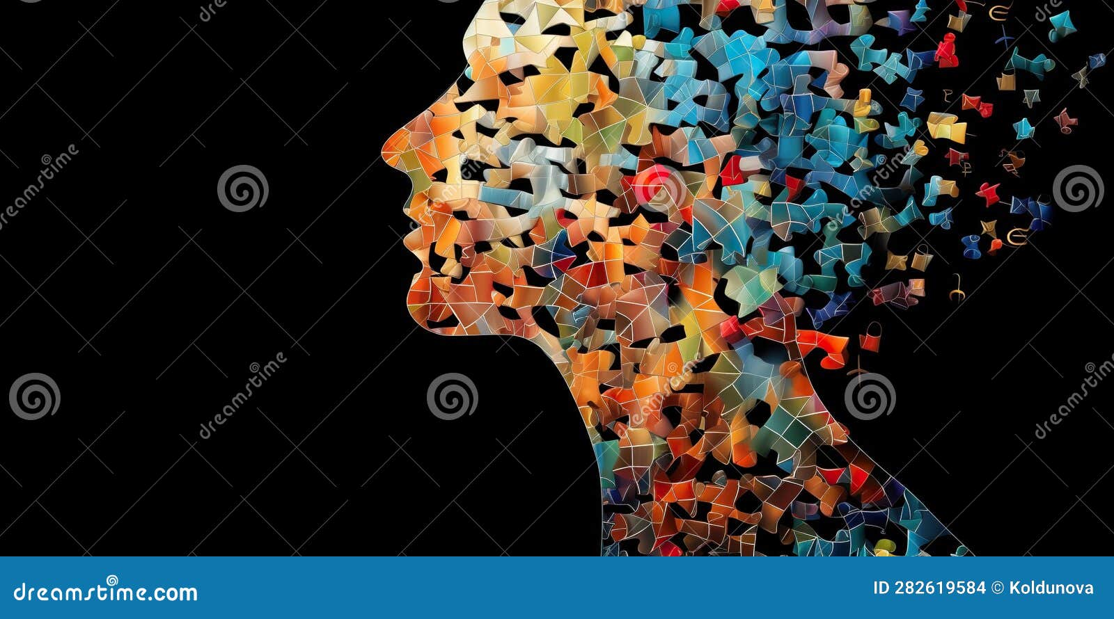 A Silhouette of a Human Head Filled with Puzzle Pieces, Concept of ...