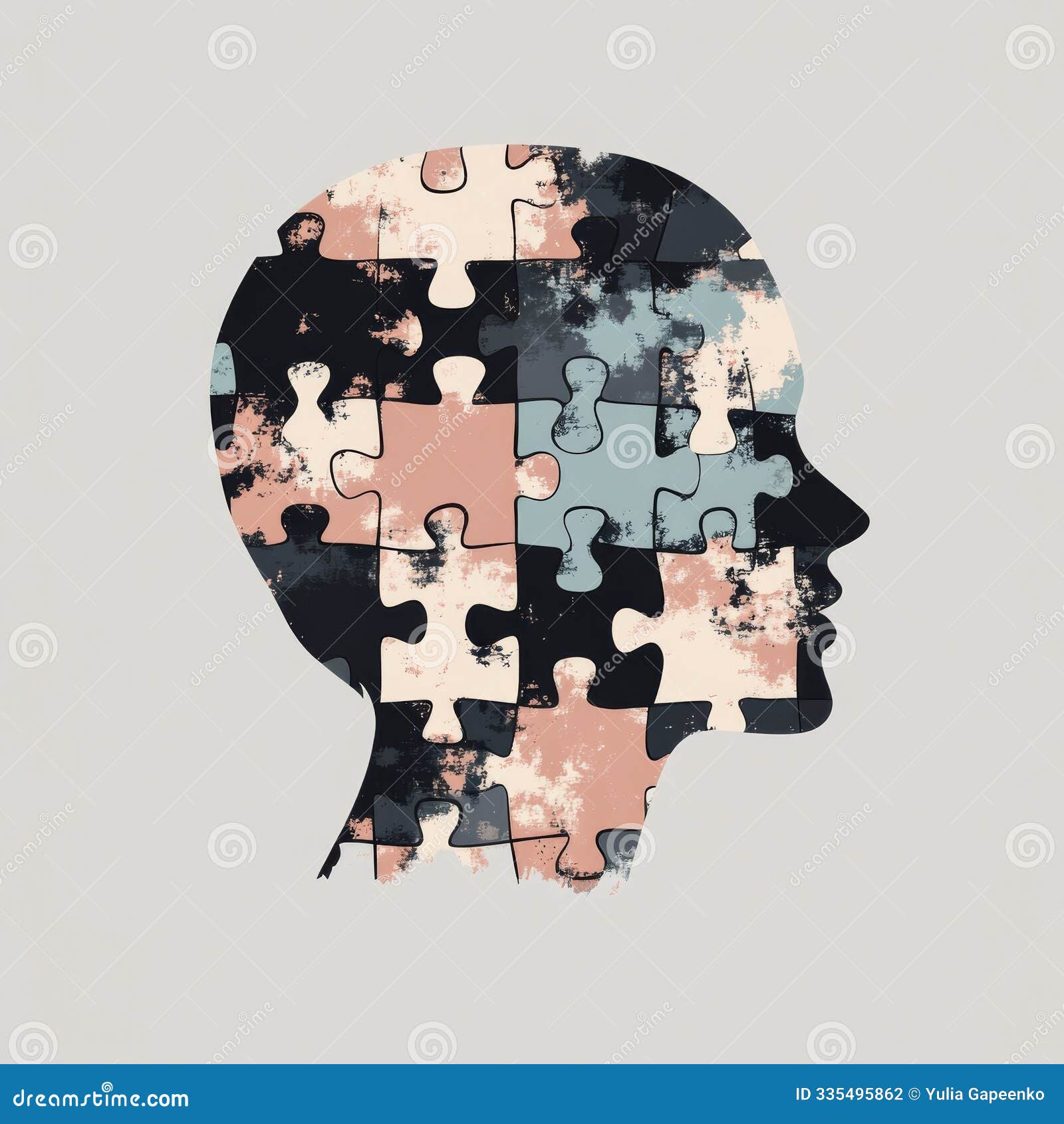 A Silhouette of a Human Head Filled with Puzzle Pieces Representing ...