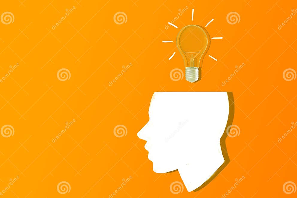 A Silhouette of a Human Head with a Light Bulb Overhead on an Orange ...