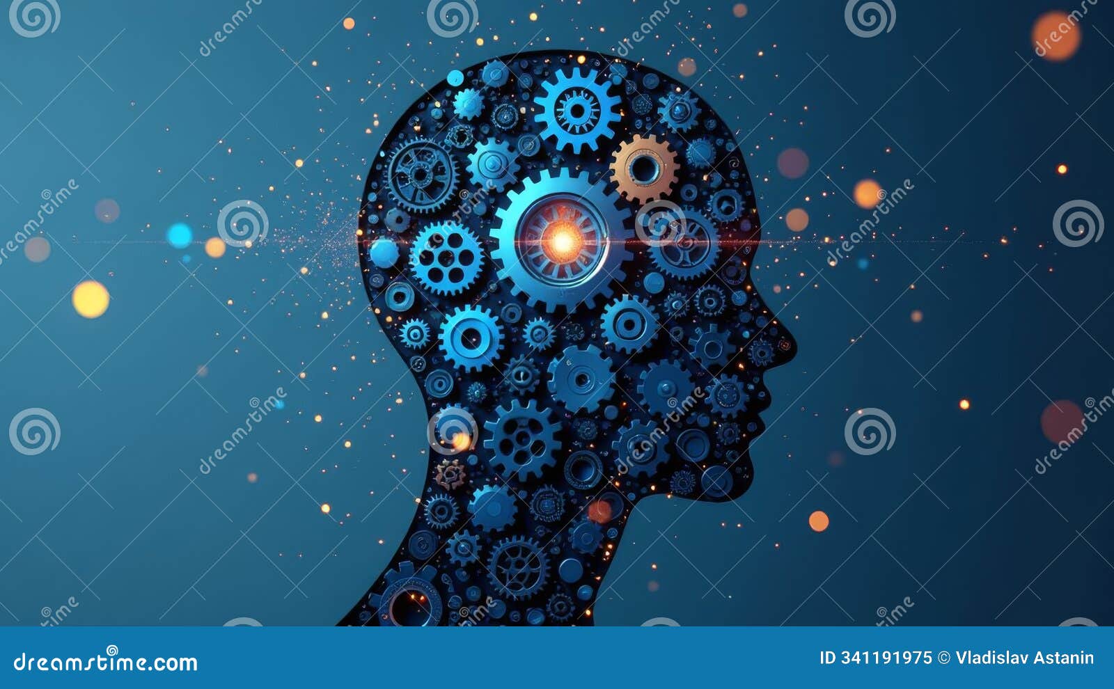 Silhouette of a Human Head with Mechanical Processes and Gears in the ...