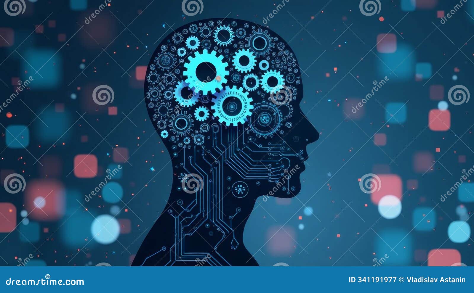 Silhouette of a Human Head with Mechanical Processes and Gears in the ...