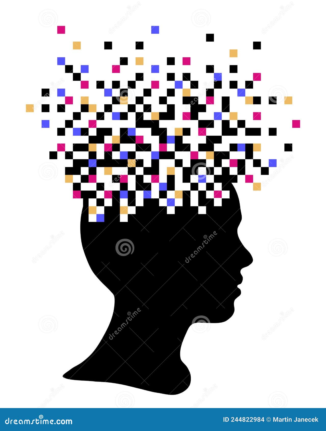 Silhouette of Human Head, Pixel Art Stock Vector - Illustration of ...