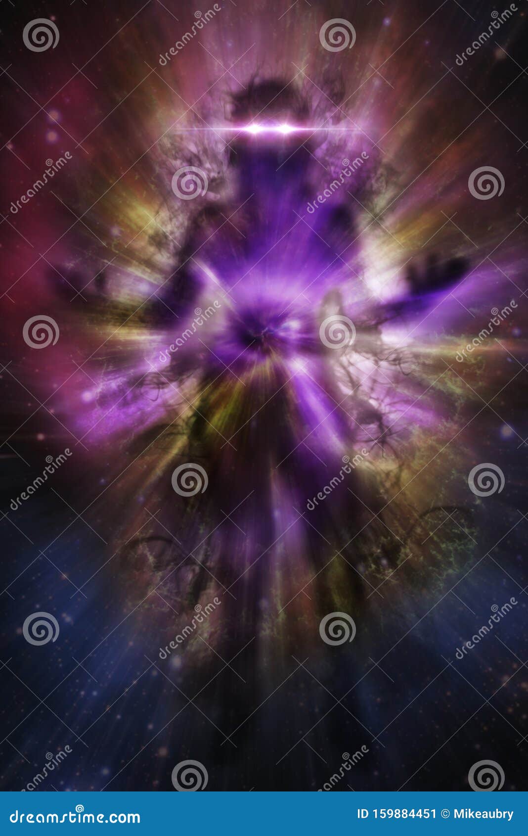 Silhouette of a Human with Rays of Light, Cosmos Image in Background ...