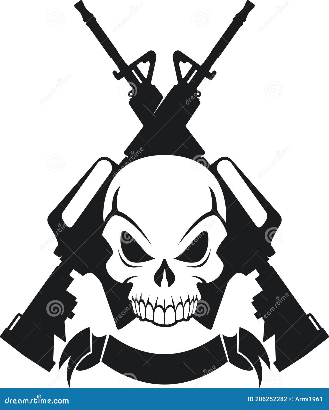 Silhouette of Human Skull in Crossed Assault Rifles Stock Vector ...
