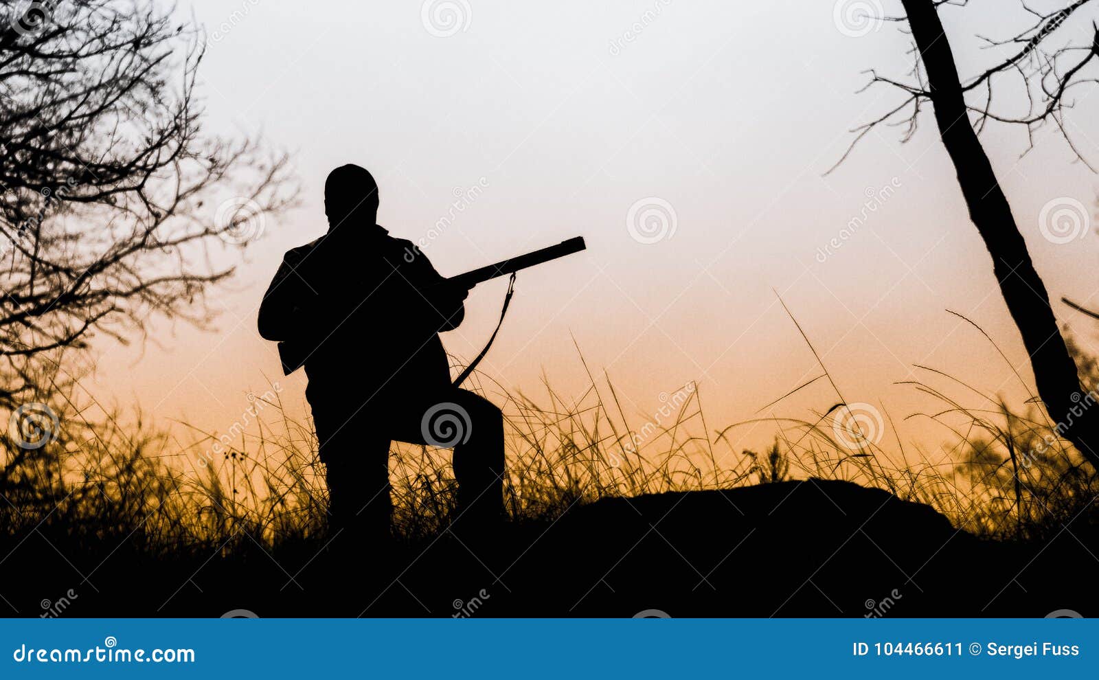 Silhouette of a Hunter with a Gun. Hunting Stock Image - Image of ...