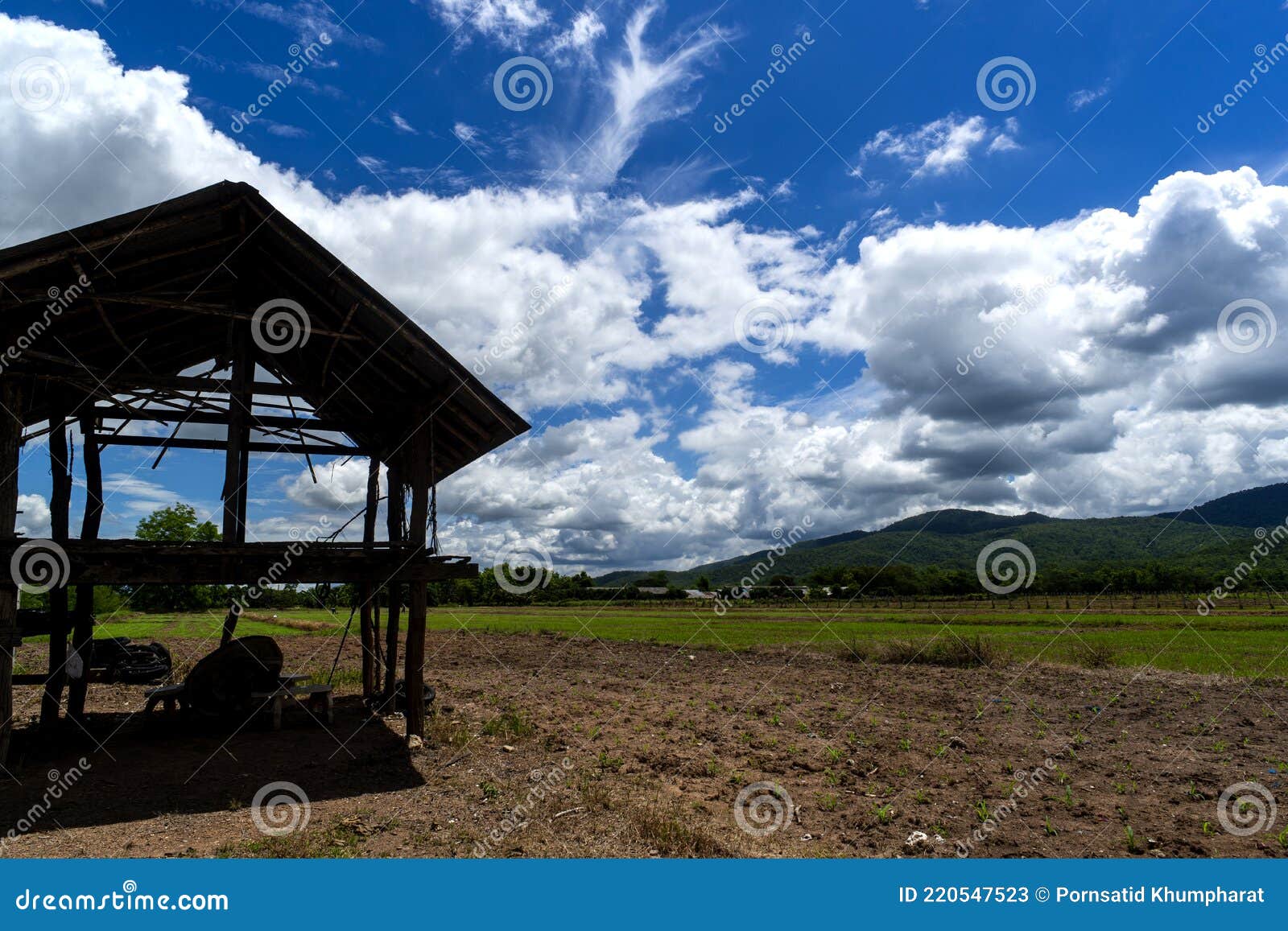 Silhouette of Hut for Farming and View Sky Clouds and Mountains Stock ...