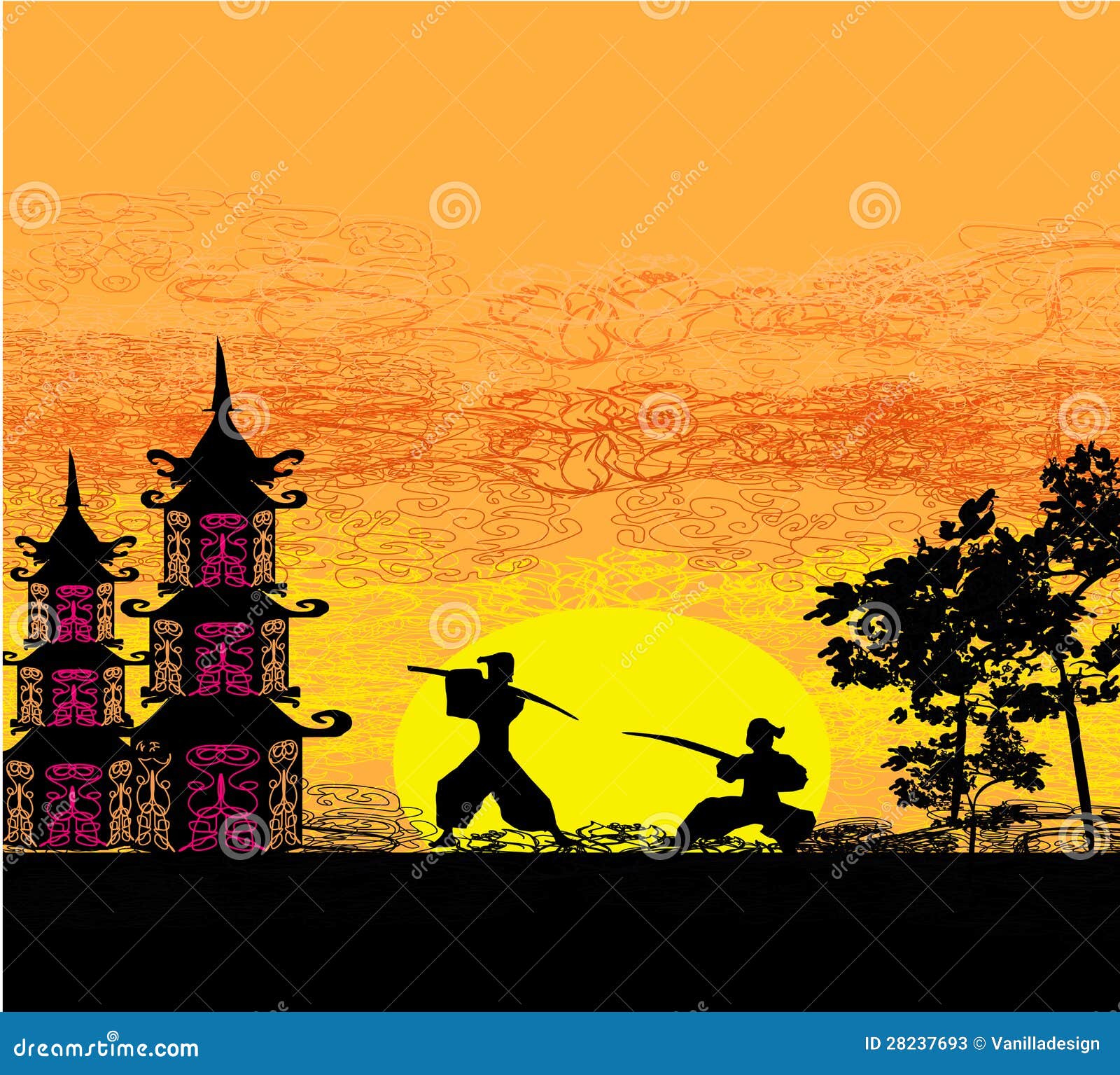 Silhouette Illustration of Two Ninjas in Duel Stock Vector ...